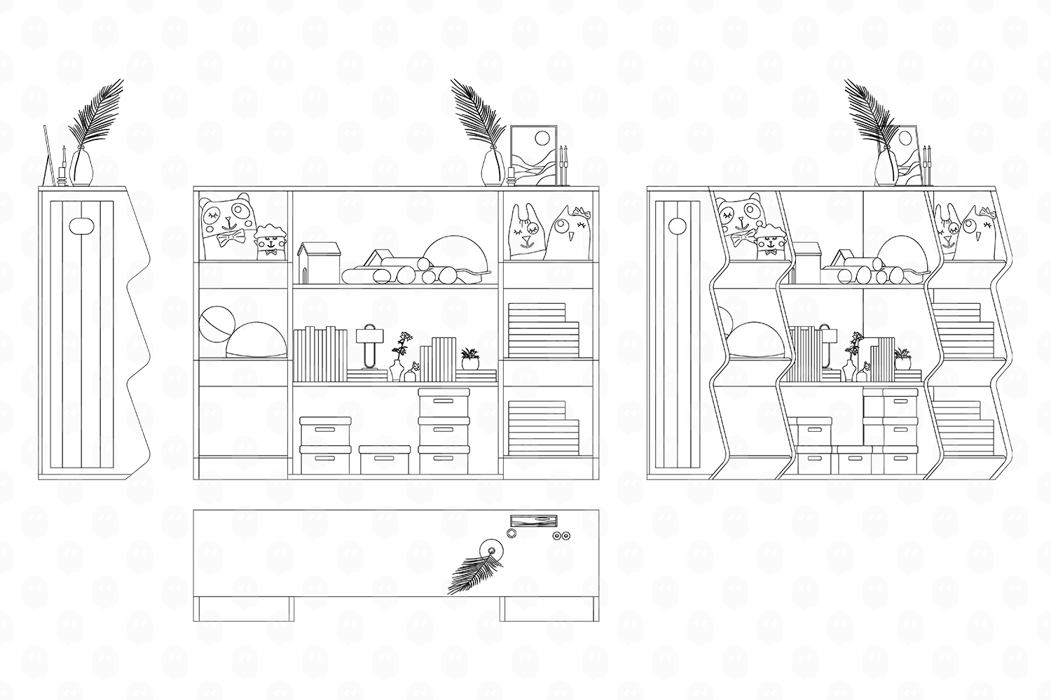Archade Cad Bookcase Front And Side View Vector Drawings archade-cad-bookcase-front-and-side-view-vector-drawings