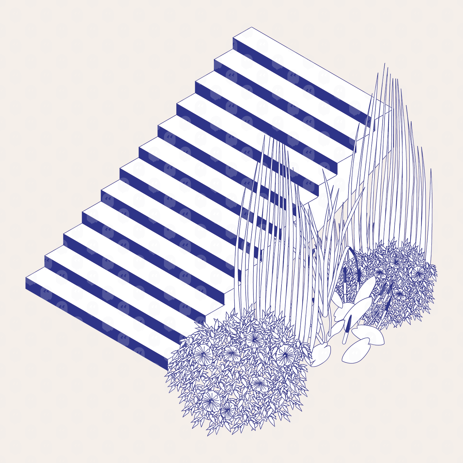 Archade | Axonometric Straight Stair With Tropical Plants Vector Drawings