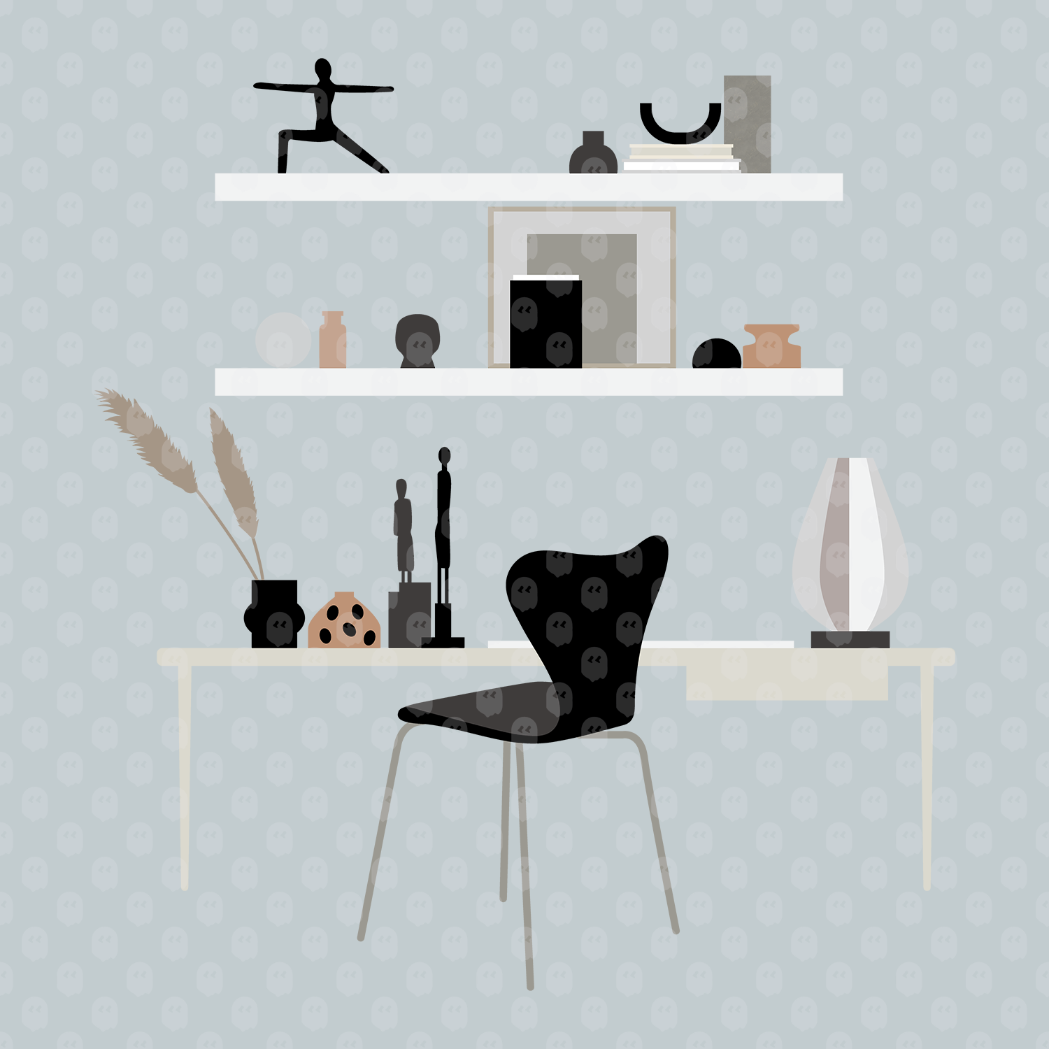Archade Office Desk And Chair With Shelves And Decorative Objects archade-office-desk-and-chair-with-shelves-and-decorative-objects