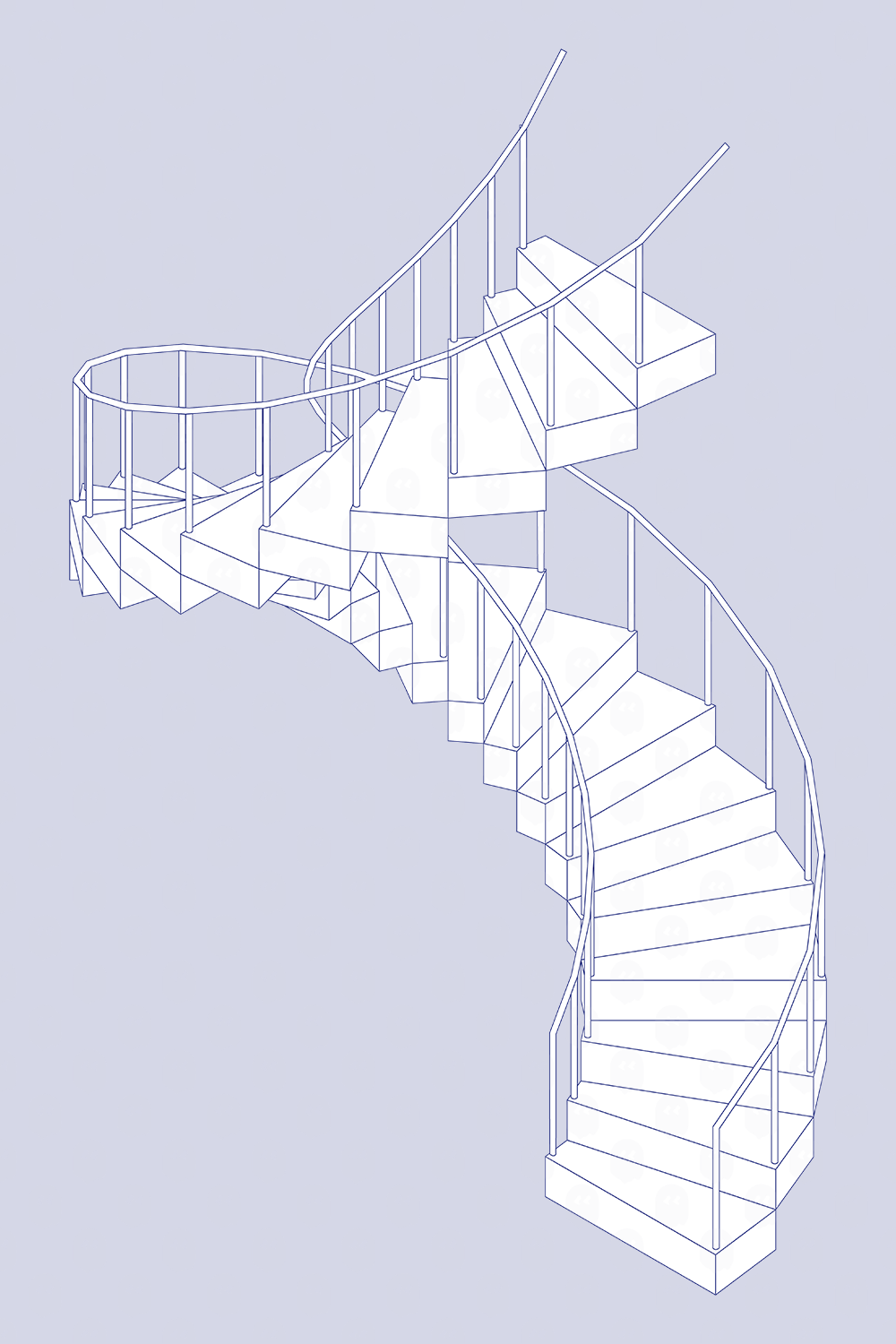 Archade | Axonometric Spiral Staircase With Railing Vector Drawings